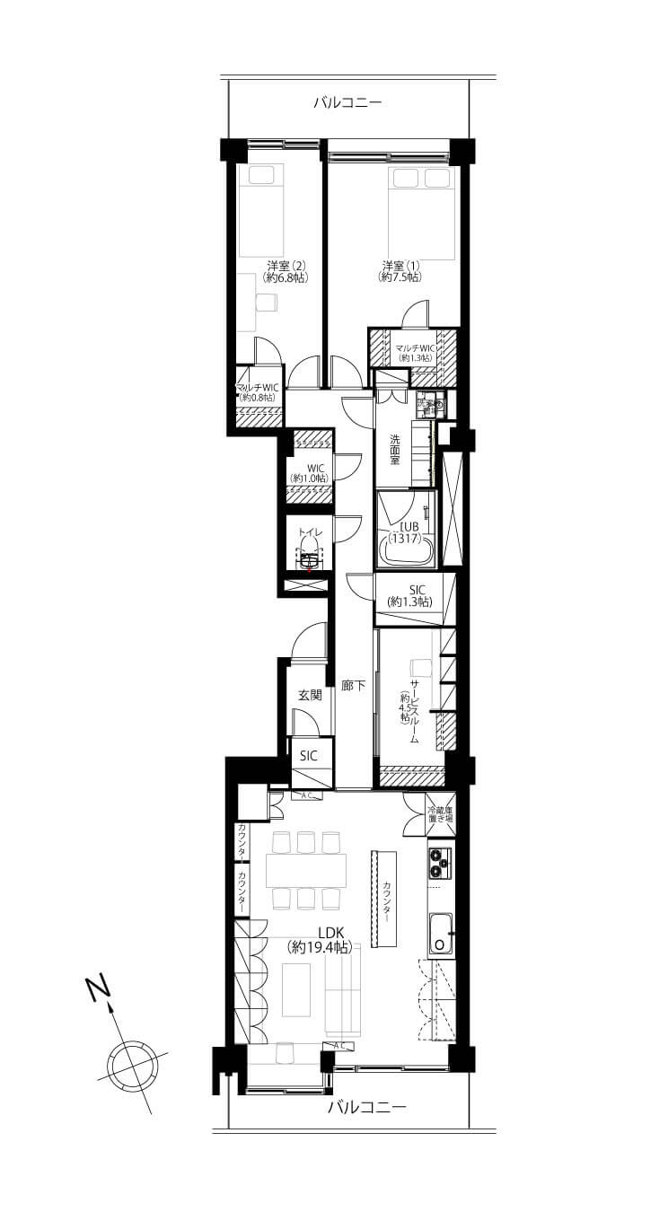 早稲田セントラルハイツ WICが3つ、SICが2つ。収納スペースが豊富な2SLDK 東京の高級中古マンション／リノベーションマンションの【mitaina（ミタイナ）】