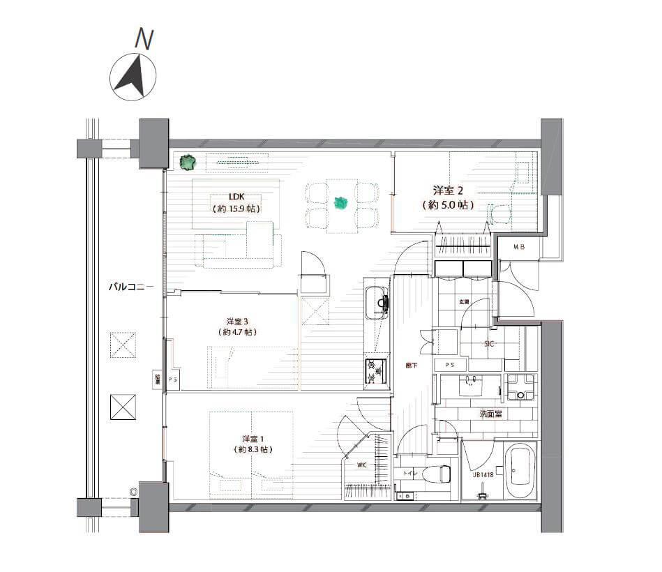 グランドヒルズ三軒茶屋ヒルトップガーデンC ハイグレードマンションの南西向きワイドスパン住戸 東京の高級中古マンション／リノベーションマンションの【mitaina（ミタイナ）】